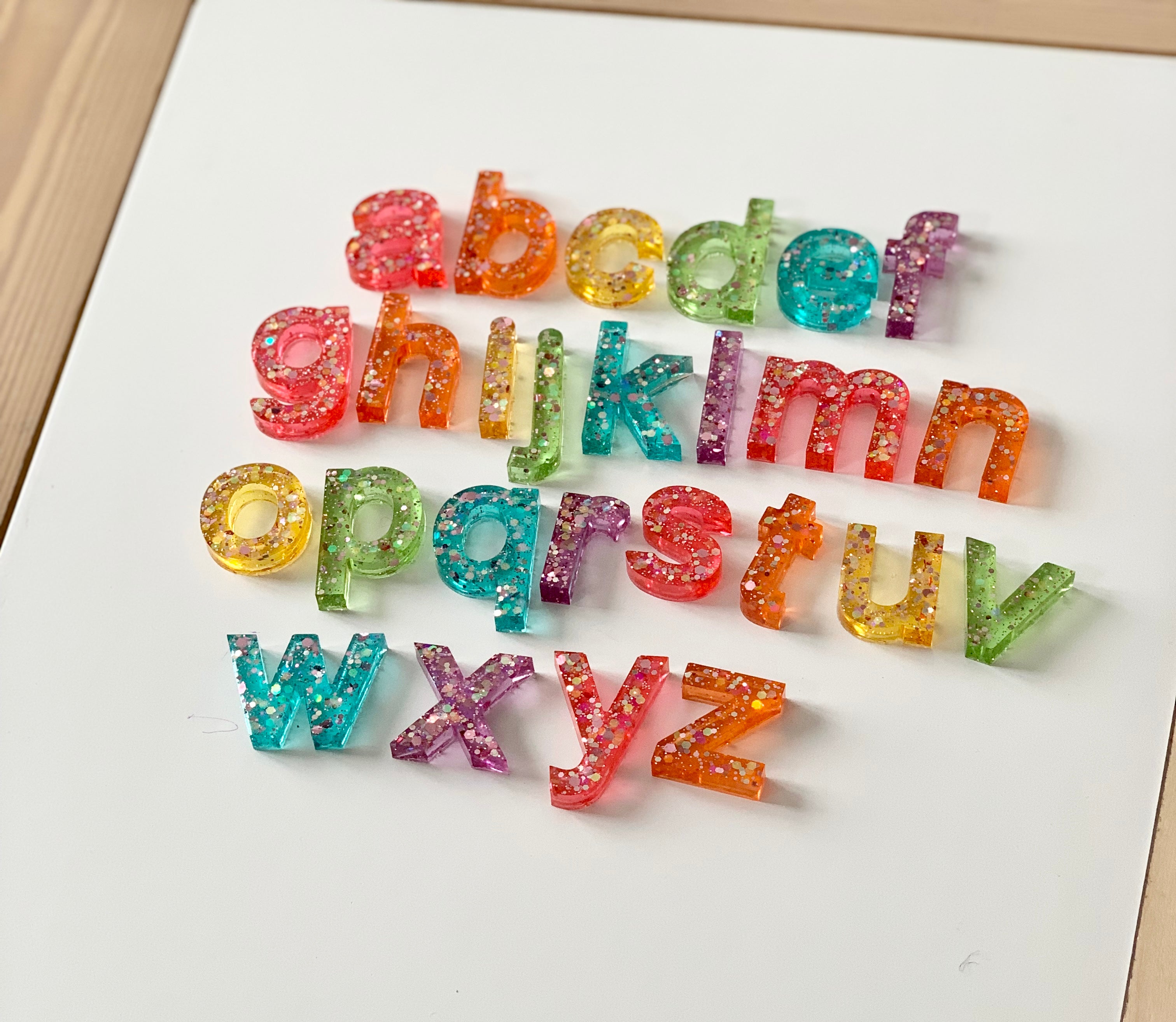 Rainbow Glitter Resin Lowercase Alphabet • Movable Alphabet Set • Fits ...