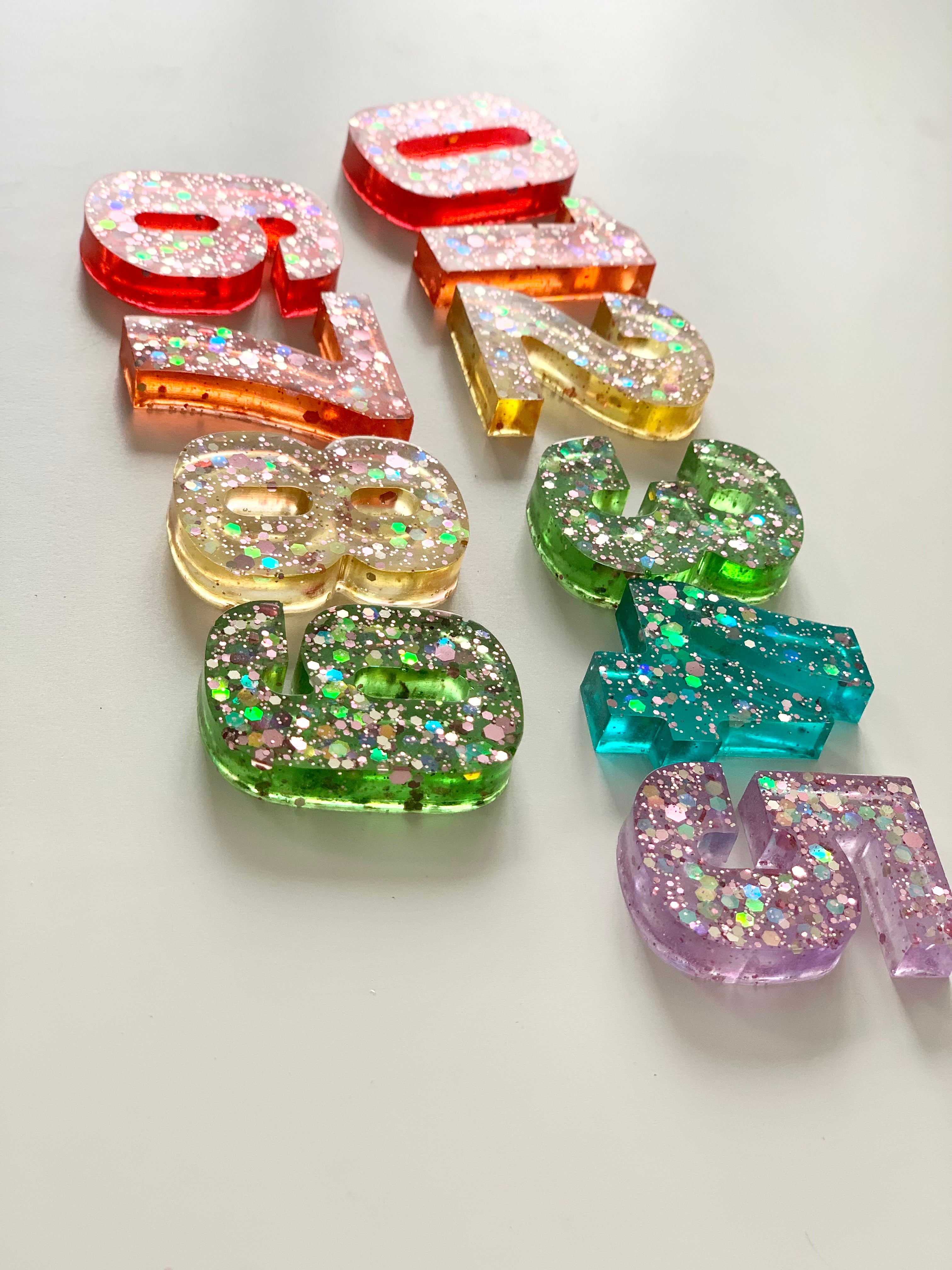 Rainbow Glitter Resin Numbers • Movable Numerical Set • Fits Flisat In ...